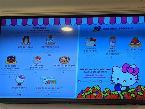 Menu At Hello Kitty Café Cafe Irvine