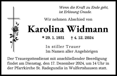 Traueranzeigen Von Karolina Widmann Augsburger Allgemeine Zeitung