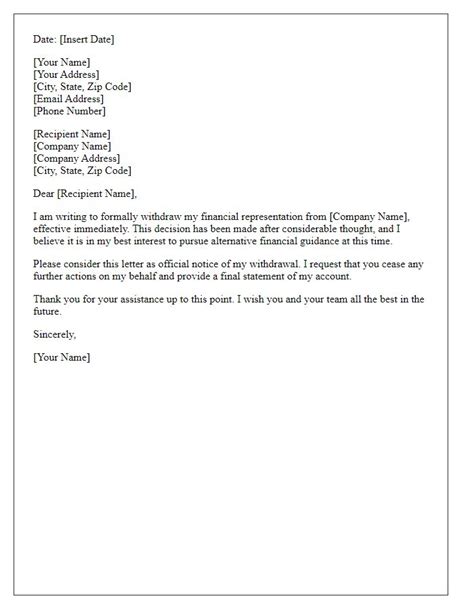 Letter Template For Withdrawal From Representation Free Samples In
