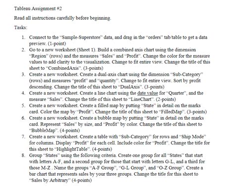 Tableau Assignment 2 Read All Instructions Carefully