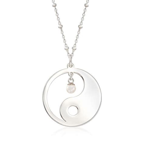 Sterling Silver Yin Yang Necklace With 4mm Cultured Pearl 18 Ross
