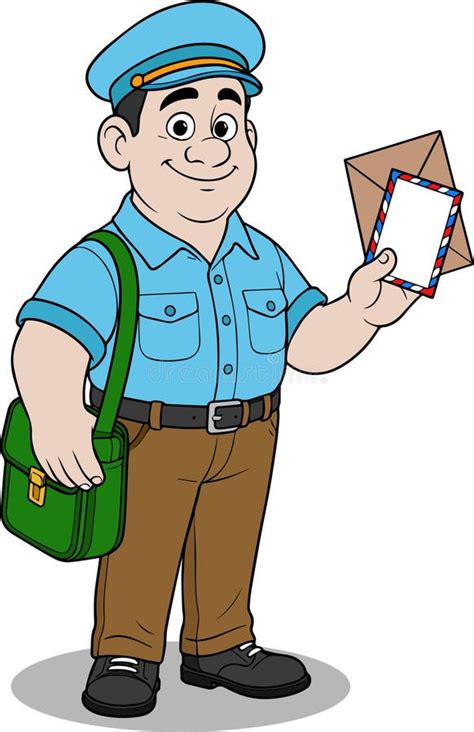 Smiling Cartoon Postman Holding Letter Vector Illustration Stock Vector