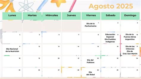 Calendario Y Efemérides Agosto 2025 Argentina Minilook