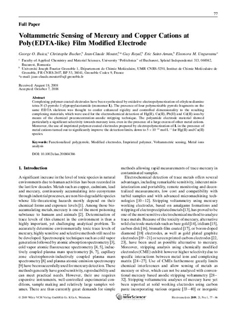 Pdf Voltammetric Sensing Of Mercury And Copper Cations At Polyedta Like Film Modified Electrode