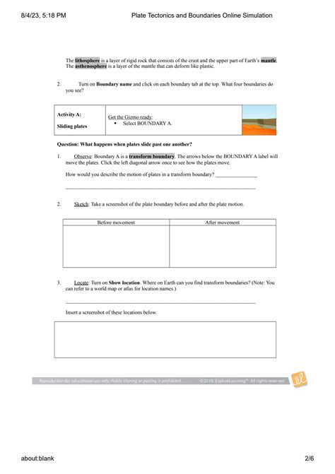 Solution Plate Tectonics And Boundaries Online Simulation Integral