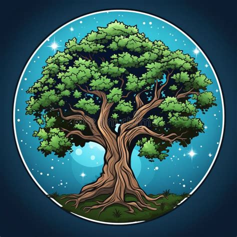 An Illustration Of A Tree In A Circle With Stars Stock Illustration