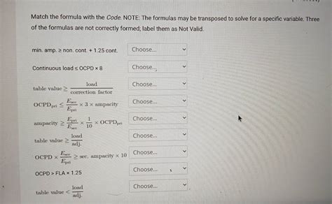 Solved Match The Formula With The Code Note The Formulas May Be