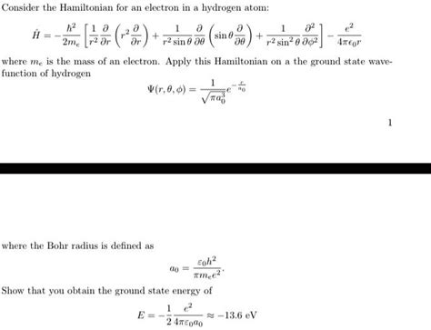 Consider The Hamiltonian For An Electron In A Hydrogen Atom Ĥ ħ 2 2me [ 1 R 2 ∂ ∂ R