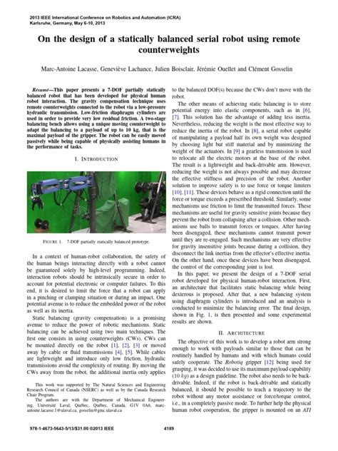 On The Design Of A Statically Balanced Serial Robot Using Remote