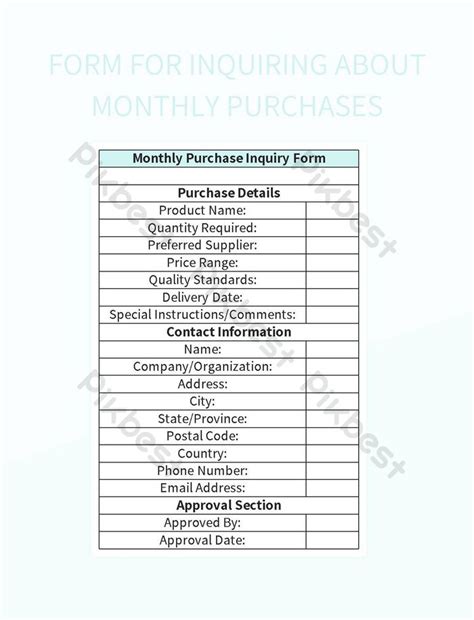 Monthly Purchase Inquiry Form Excel Template Free Download Pikbest