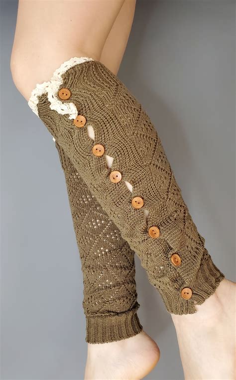Womens Knitted Boot Socks With Venice Lace And Buttons Cute And Warm