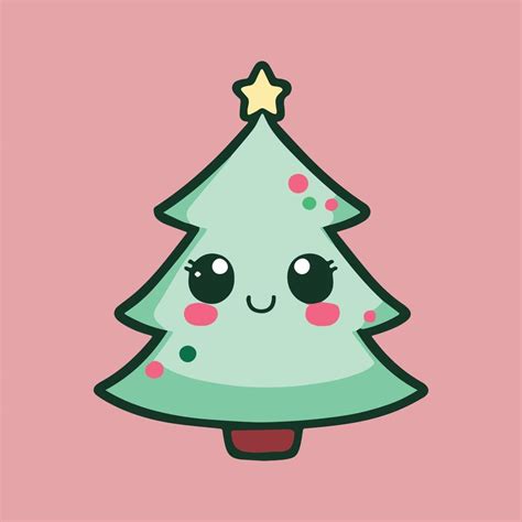 Cute Adorable Christmas Tree Kawaii Illustration Winter Holiday