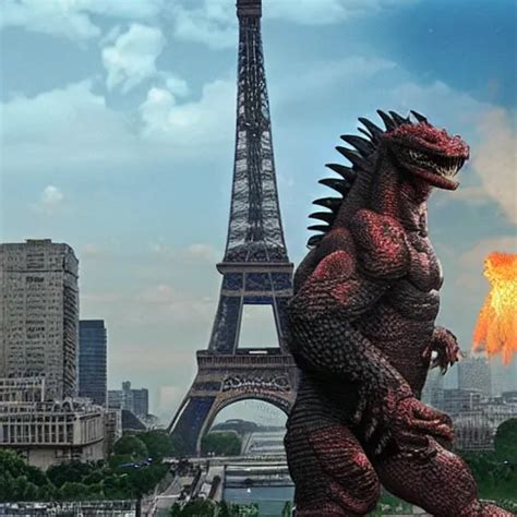 Predator Vs Godzilla In Front Of Eiffel Tower Highly Stable Diffusion