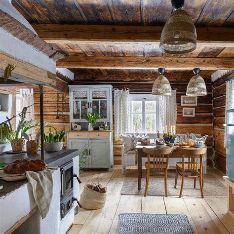 Rustic Log Cabin Kitchen And Dining Area