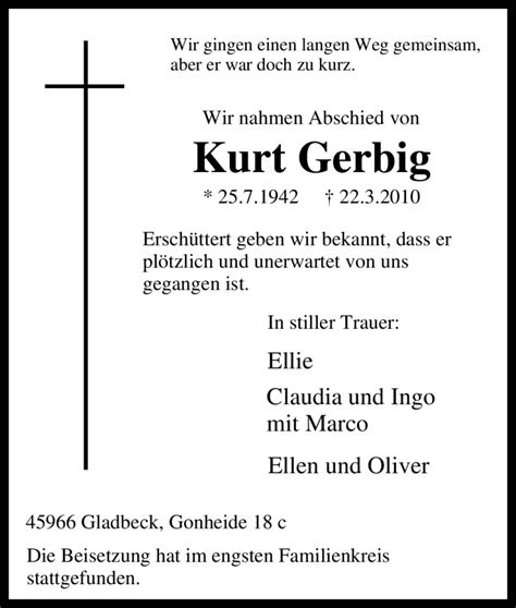 Traueranzeigen Von Kurt Gerbig Trauer In Nrwde
