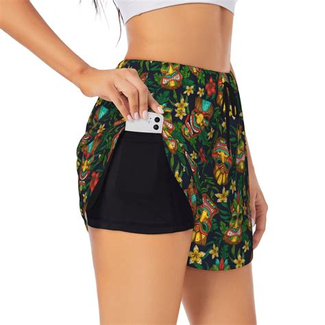 Junzan Mask Tropical Flower Print Womens Athletic Gym Running Shorts