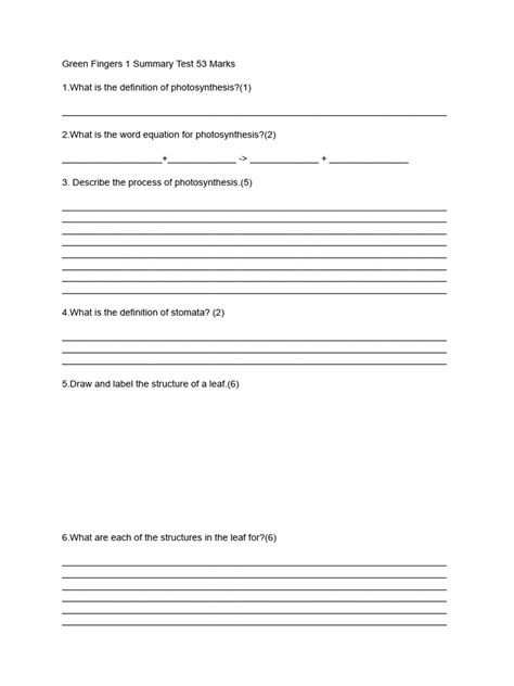 Green Fingers 1 Summary Test Pdf