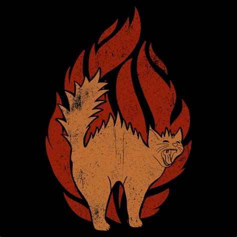 Premium Psd Angry Ginger Cat On Fire Ilustration Red And Orange Color