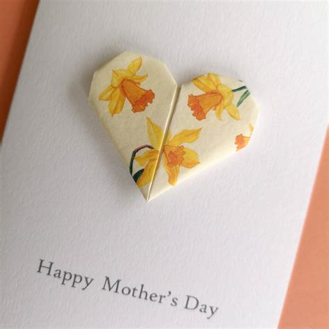 Personalised Daffodil Origami Heart Mothers Day Card By Hello Ruth