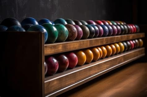 Premium Photo Bowling Balls Multi Color Row On Wood Rack