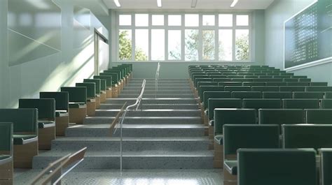 Lecture Chairs In A Class Room With Stair Path In The Middle Of A Class