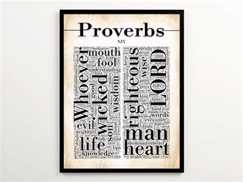 Proverbs Scripture Wall Art Word Cloud Featuring 2000 Words Of The