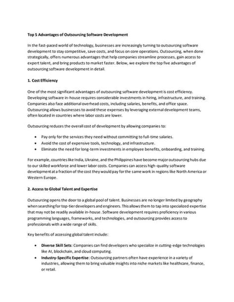 Top 5 Advantages Of Outsourcing Software Development Pdf