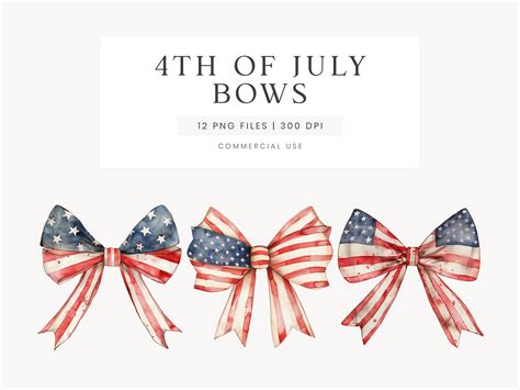4th Of July Bows Clipart Watercolor Patriotic Bows Fourth Of July