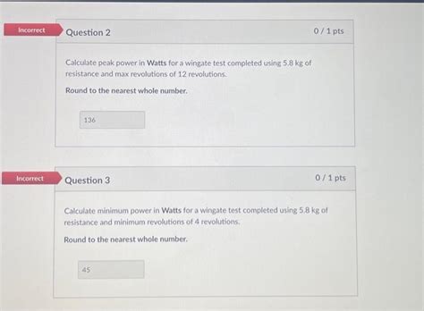 solved calculate peak power in watts for a wingate test