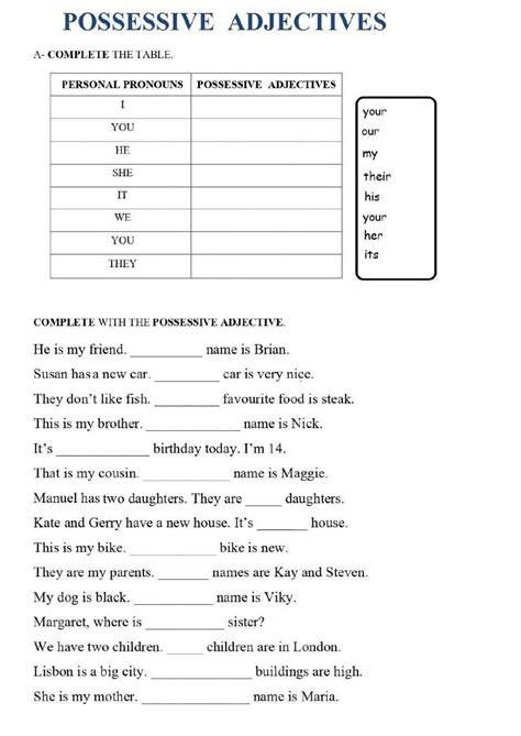 216 Possessive Adjectives English Esl Worksheets Pdf And Doc Worksheets