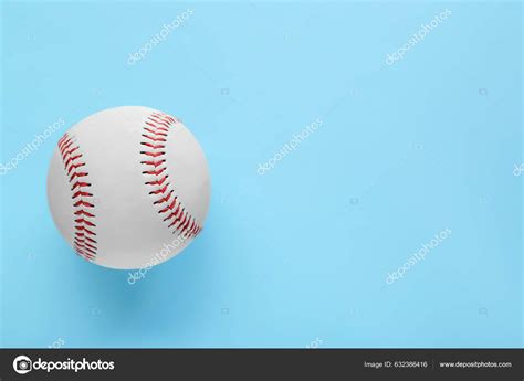 Baseball Ball Light Blue Background Top View Space Text Sports Stock