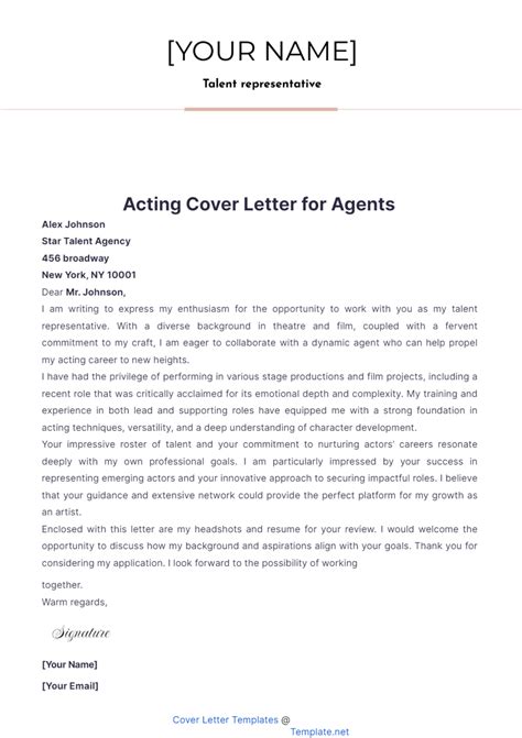 Free Acting Cover Letter For Agents Template To Edit Online