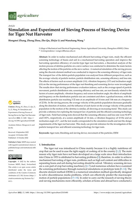 Pdf Simulation And Experiment Of Sieving Process Of Sieving Device For Tiger Nut Harvester