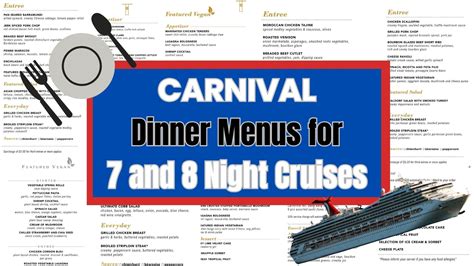 Carnival Dinner Menus For 7 And 8 Night Cruises · Prof Cruise Ship
