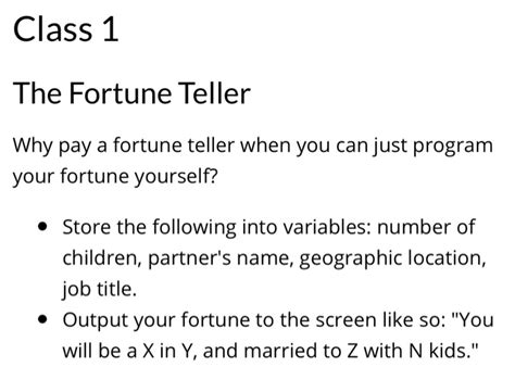 Solved Class 1 The Fortune Teller Why Pay A Fortune Teller