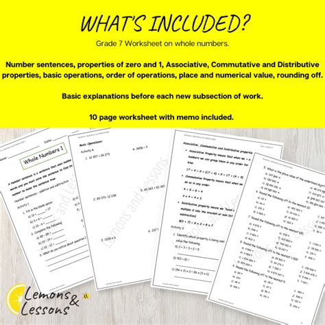 Grade 7 Mathematics Worksheet Whole Numbers 1 • Teacha