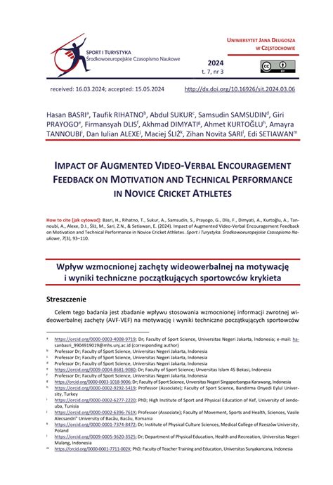 Pdf Impact Of Augmented Video Verbal Encouragement Feedback On Motivation And Technical