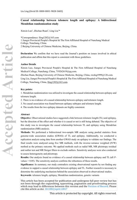 Pdf Causal Relationship Between Telomere Length And Epilepsy A