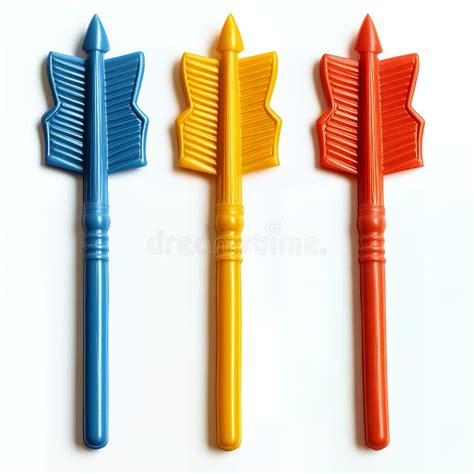 Three Colorful Plastic Arrows On A White Background Stock Illustration