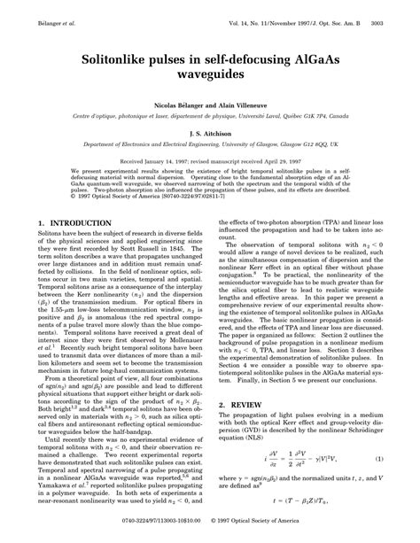 Pdf Solitonlike Pulses In Self Defocusing Algaas Waveguides