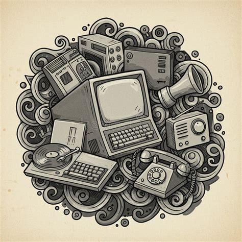 Retro Styled Illustration Featuring Various Vintage Technology
