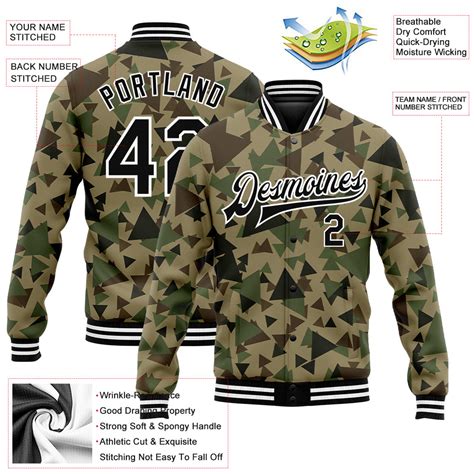 Custom Camo Black White Geometric Camouflage 3d Bomber Full Snap