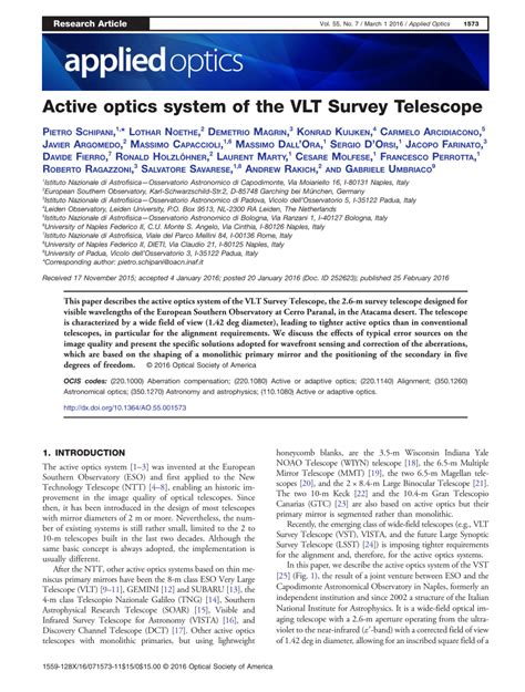 Pdf Active Optics System Of The Vlt Survey Telescope
