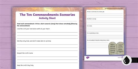 Ten Commandments Scenarios Activity Sheet