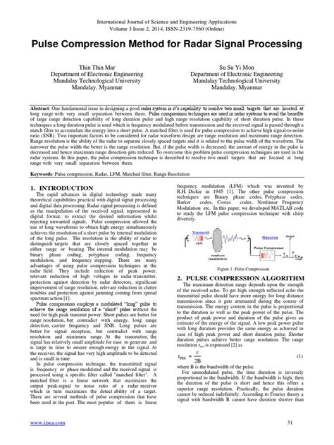 Pulse Compression Method For Radar Signal Processing Pdf Signal To