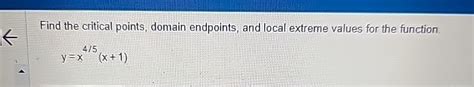 Solved Find the critical points, domain endpoints, and local | Chegg.com