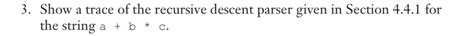 Solved 3 Show A Trace Of The Recursive Descent Parser Given