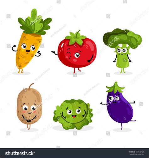 Cartoon Vegetable Cute Characters Face Isolated Stock Vector Royalty Free 489978454