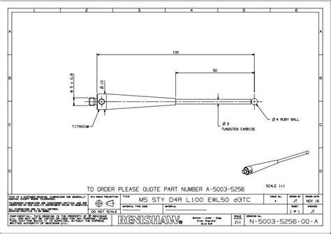 M5 Ø4 Mm Ruby Ball Tungsten Carbide Stem L 100 Mm Ewl 50 Mm Quality Precision Tools