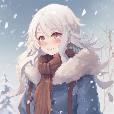 Premium Ai Image White Haired Anime Girl Under Snow Generative Ai